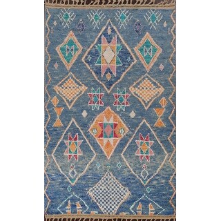 Geometric Tribal Oriental Moroccan Area Rug Hand-knotted Wool Carpet ...