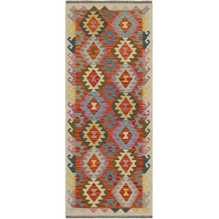 Retro Turkish Kilim Kelly Rust Beige Hand-Woven Wool Runner - 2'7'' x 6 ...