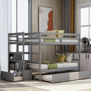Full over Full Storage bed Bunk Bed with Twin Size Trundle and Drawer ...