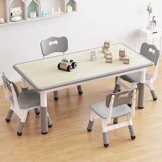 Kids Table and Chair Set, Height Adjustable Toddler Table and 4 Chairs ...