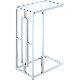 Contemporary C-Shaped Glass & Chrome End Table, 15.75", Modern Living ...