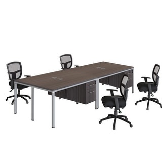 Boss Office Products Simple System Quad Desks with Four Pedestals - Bed ...