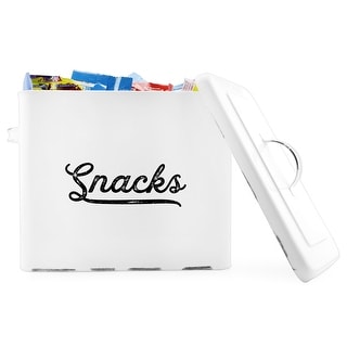 AuldHome Rustic Snack Bin, White Enamelware Snack Container Perfect for ...
