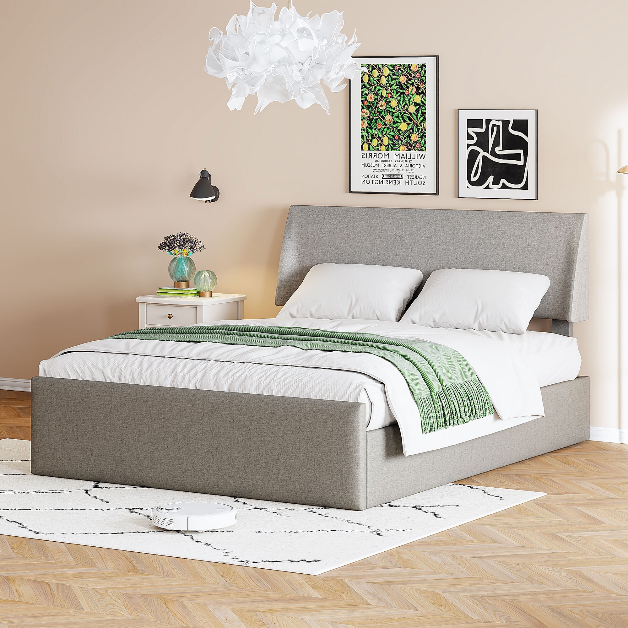 Elegant Design Full Size Platform Bed Upholstered Grounded Bed - Bed ...