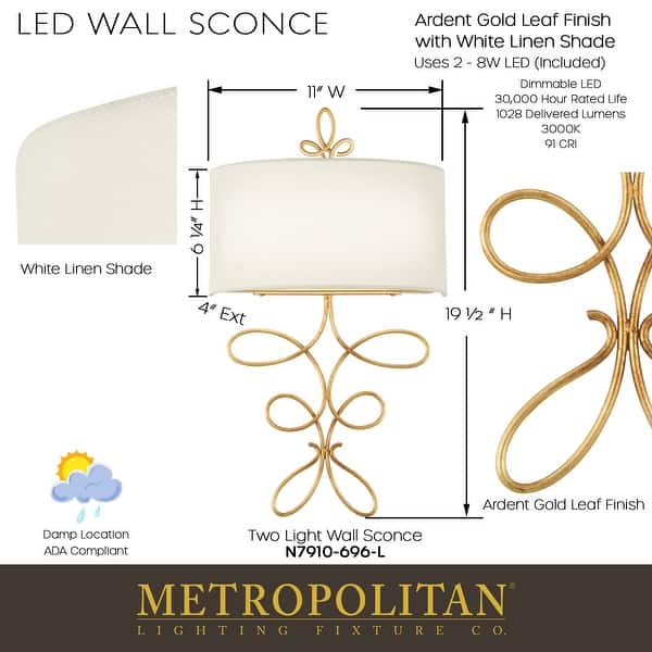 Metropolitan Gianella Ardent Gold And Frosted Glass LED Wall Sconce ...