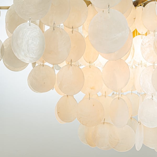CraftHome Modern Coastal Tier Capiz Shell Chandelier in Antique Gold ...