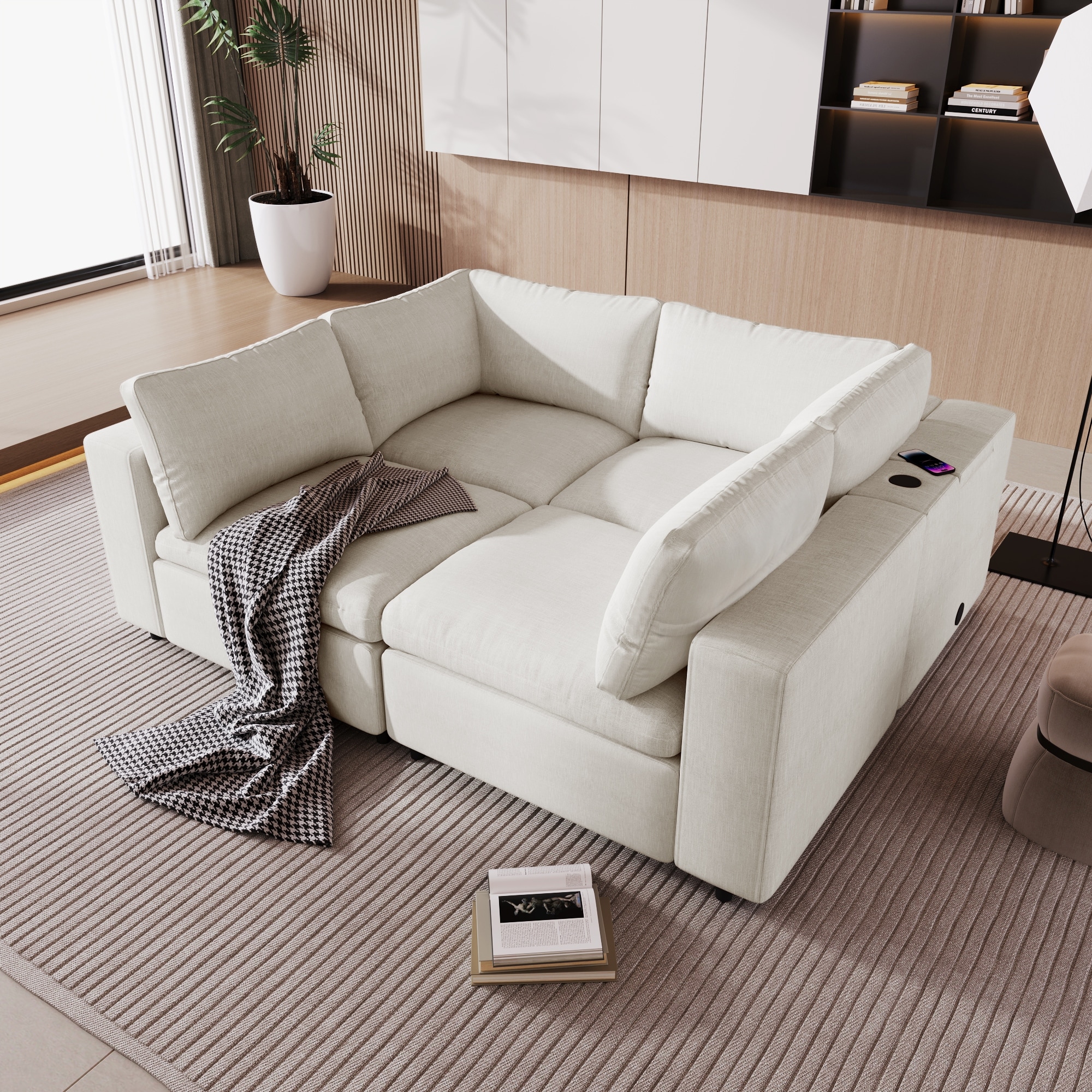 Modular 4 Seater Sofa with USB Charge Ports and Wireless Charging - On ...