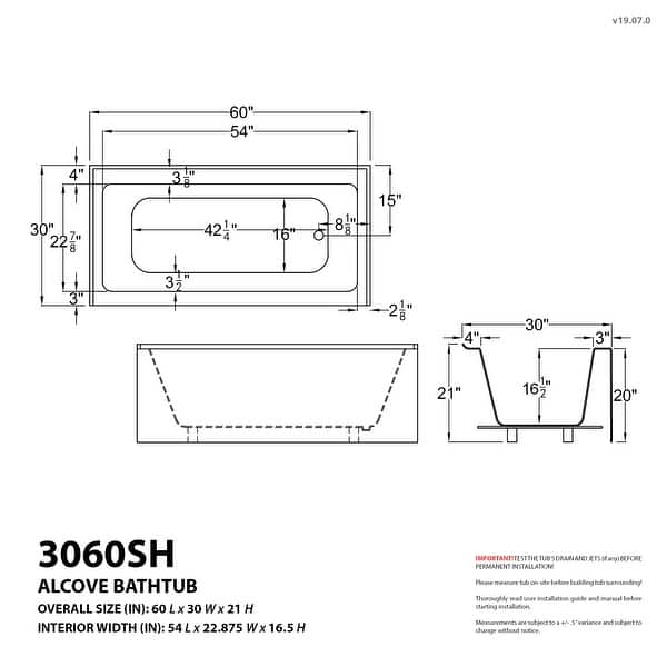 Anzzi 5 ft. Acrylic Right Drain Rectangle Tub in White With 34 in. by ...