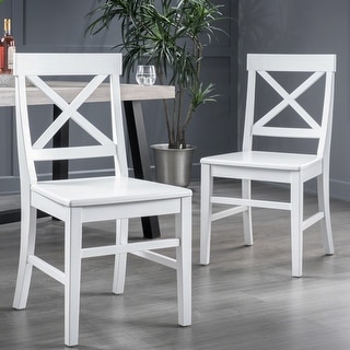 Acacia Wood Dining Chairs, White Cross Back Chairs (Set of 2) - Bed ...
