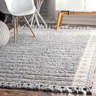 Nuloom Wool Hand Woven Lavish Gigi Striped Texture Tassel Shag Area Rug ...