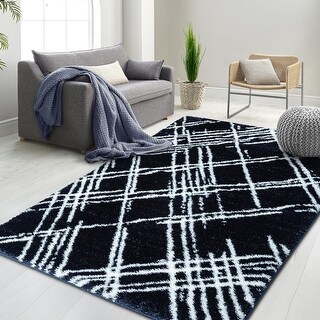 HR Chic Geometric Diamond-Patterned Shag Rug - Plush High-Pile Luxury ...