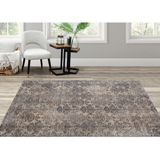 Destiny Collection - Beige/Brown/Grey Damask Rug - 5'3" x 7'7" - Bed ...