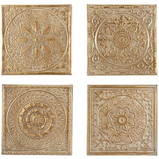 Metal Scroll Wall Decor with Embossed Details - Set of 4 Gold - Roche ...
