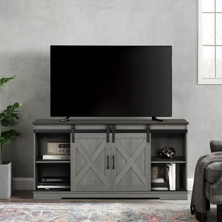 56-inch Dark Grey Wood TV Stand Media Console TV Entertainment Center ...