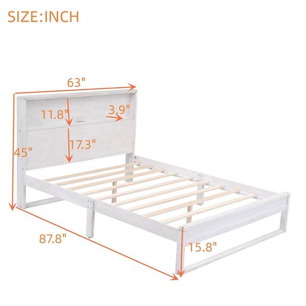 Antique White Queen Modern Rustic Platform Bed: Socket, Usb Interface ...