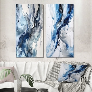 Designart "Blue and Grey Ethereal Elixir" Abstract Wall Art Set Of 2 ...