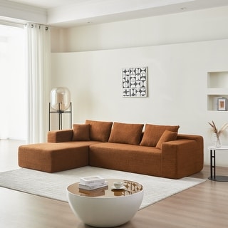 Lazy Floor Sectional Sofa with Orange Chaise Lounge L-shape Sherpa ...