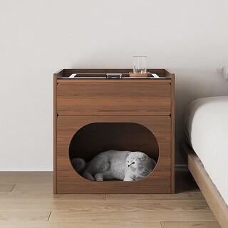 JASIWAY Modern Smart Nightstand with Cat Enclosure House - Bed Bath ...
