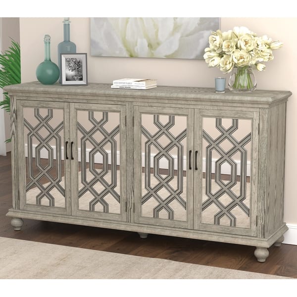 Decorative Lattice Overlay Design 4-door Accent Buffet Cabinet - Bed ...
