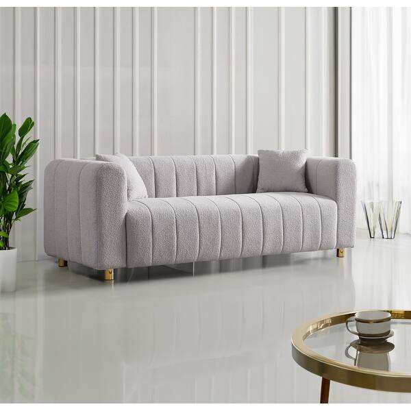 grey material sofas