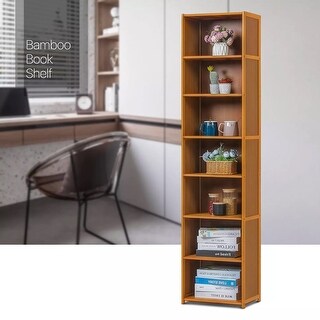 16" Bamboo 7-Tier Book Storage Rack Open Shelving Display Case - 11" x ...
