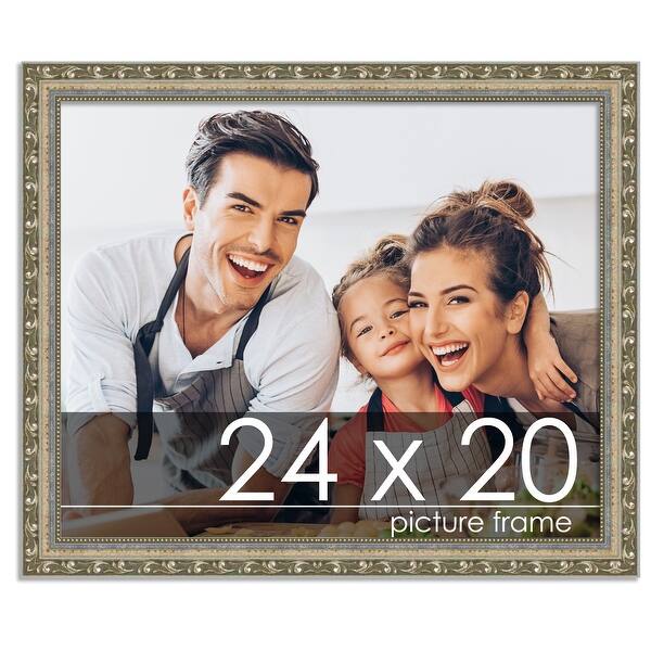 24x20 Frame Silver Ornate Antique Solid Complete Wood Picture Frame ...