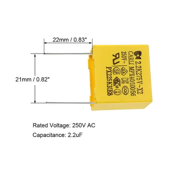 Safety Capacitors Polypropylene Film 2.2uF 275VAC X2 MKP 20 Pcs - 2.2uF ...
