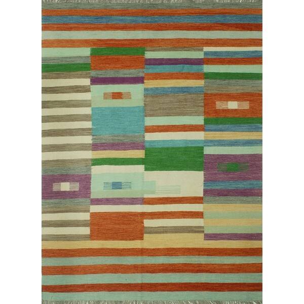 Hand-Woven Winchester Kilim Asa Rust/Green Rug - 8'7" x 11'6" - Bed ...