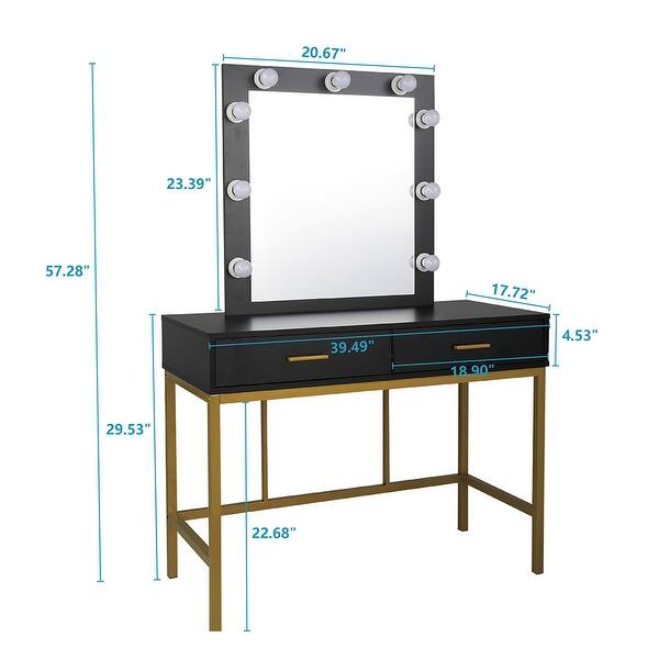 Steel Frame Dressing Table With 2 Drawers And Light Bulbs - Bed Bath ...