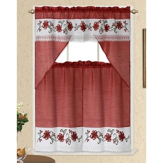 Sunflower 3 Piece Embroidered Kitchen Curtain Set, Swag 58x36, Tiers ...