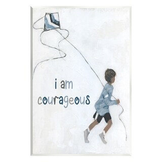 Stupell I Am Courageous Child Flying Kite Uplifting Phrase Wood Wall ...