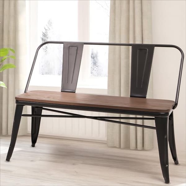 Dining Bench, Entryway Bench with Back, Farmhouse Metal Dining Bench ...