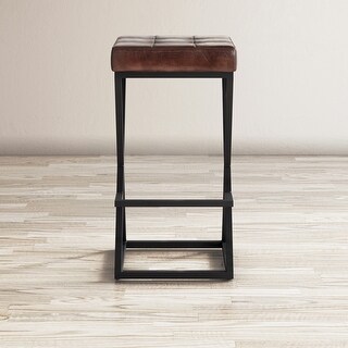 Brooks Distressed Modern Leather Backless Stool by Jofran - On Sale ...