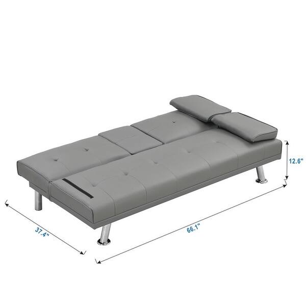 PVC Sofa Bed with Armrest and 2-Holders, Convertible Sectional Sofa ...