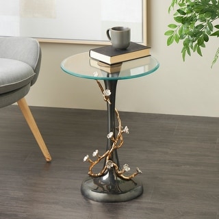 Black Aluminum Metal Twisted Vine Floral Accent Table with Gold and ...