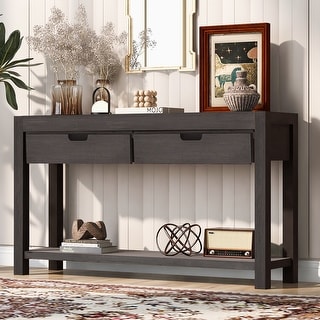 Wood Console Table Narrow Long Sofa Table with 3 Drawers, Storage ...