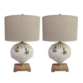 Lux Lighting Sea Shell Coastal Table Lamps with Linen Shade (Set of 2 ...