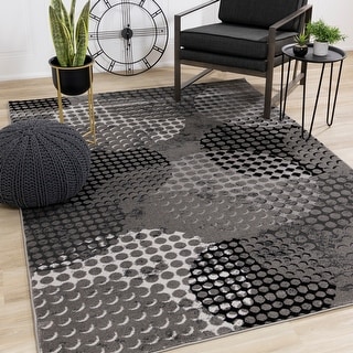 Perry Collection - Grey/Black Circle & Dots Rug - Bed Bath & Beyond ...