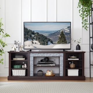 TV Stand with Faux Stacked Stone Surround,Large Storage Cabinet ...