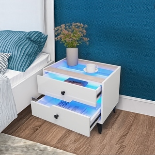 Smart Bedside Table, Nightstand with LED Light, Modern High Gloss ...