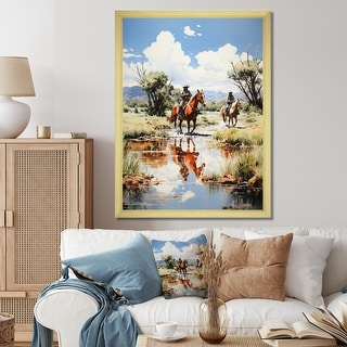 Designart "Cowboy Ranch Reflections Cowboys" Cowboys Framed Canvas Wall ...