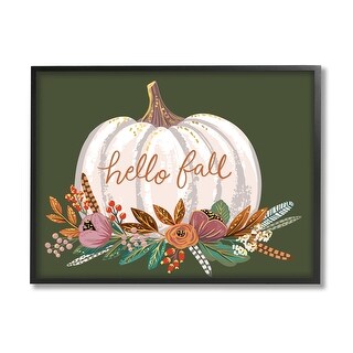 Stupell Autumnal Hello Fall Script Pumpkin Gourd Botanicals Framed Wall ...