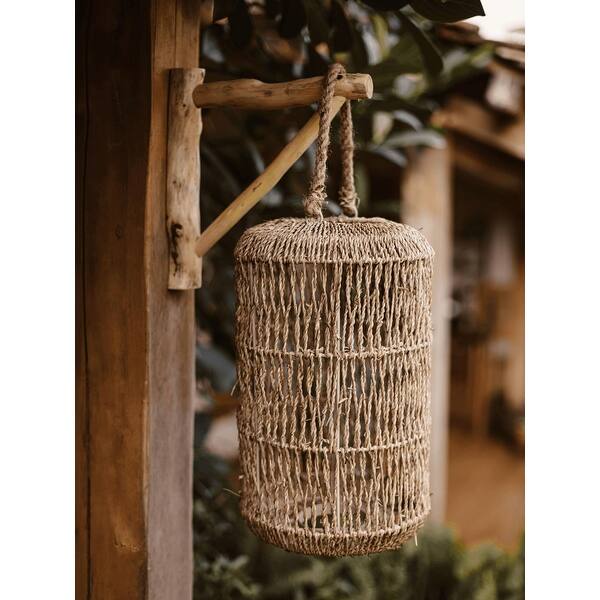 Natural Patio Jute Lantern Lamp - 10" x 20" - 39" Textile Cord Natural ...