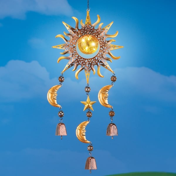 Solar Powered Sun and Dangling Moons Wind Chime - 11 x 25 x 3 - Bed ...