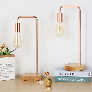 Modern Table Lamps, Industrial Bedside Lamps Set of 2 with Wooden Base ...