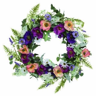 Transpac Fabric 24 in. Multicolor Spring Poppy Wreath - Bed Bath ...