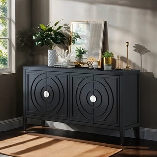 Sideboard with Circular Groove Design Door, Round Metal Door Handle ...