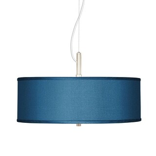 Nickel Pendant Chandelier 20" Modern Blue Faux Silk 3-Light Fixture - 8 ...