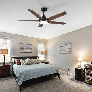 48" Matte Black Smart Ceiling Fan Eenergy-saving Reversible LED Fan ...