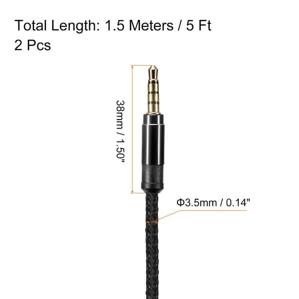 Aux Cable 3.5mm Male to Male Nylon Braided 5Ft Auxiliary Cord White ...